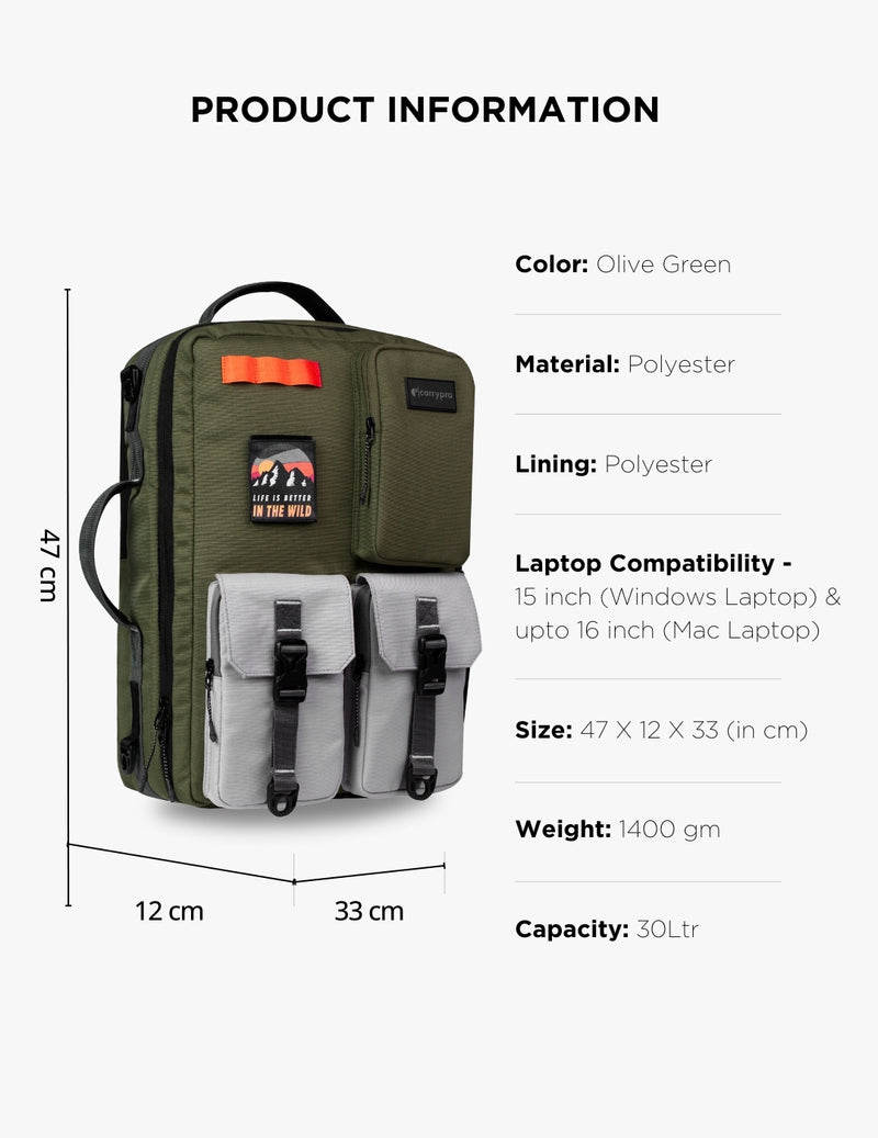 The Pro Overnighter 30 litre backpack/bag for travelling with Raincover